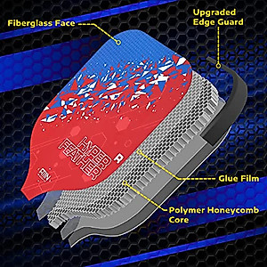 A11N HyperFeather R Pickleball Paddles Set of 2 for Beginners with 4 Outdoor Balls and 1 Backpack, Blue/Red