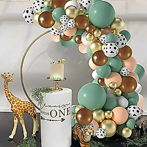 136Pcs Cowboy Sage Green Balloon Garland Arch Kit, Reusable Sage Green Brown Cow Print Balloons, Retro Gold Sand White Balloon Latex, Decoration Balloon Party Background Balloon for Birthday Wedding