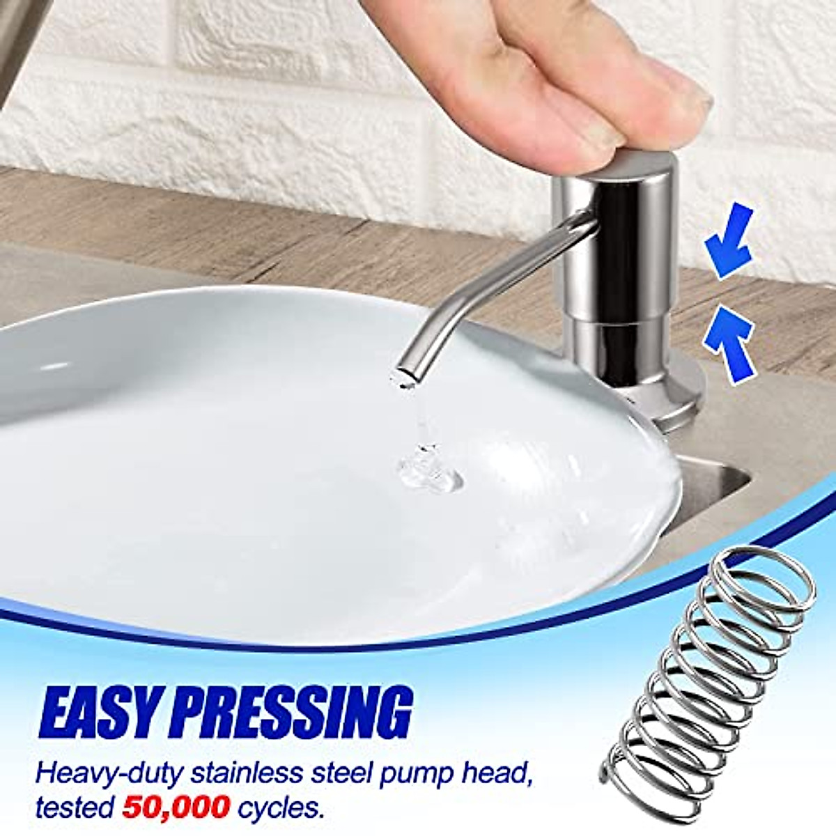 ZBOLI Built in Soap Dispenser for Kitchen Sink Stainless Steel,Mount to Counter Lotion or Dish Soap Dispenser,Brushed Nickel,Refill from The Top,with 10OZ Liquid Bottle