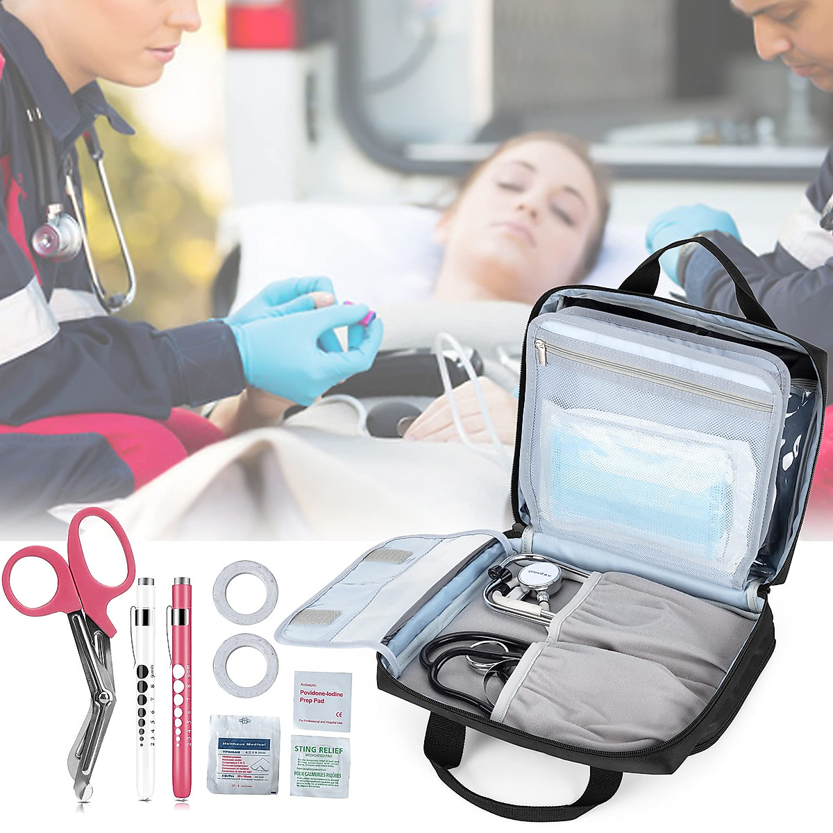 Trunab Utility Nurse Case Padded Stethoscope Case, Hold Two Stethoscopes/BP Cuffs and Nurse Accessories, Small Empty First Aid Bag for Nurses, Doctor, Black (Patent Design)