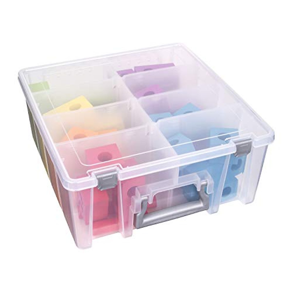 AB Designs 6990ABD Super Satchel Double Deep with Removable Dividers, Stackable Home Storage Organization Container, Clear with Sliver Latches and Handle
