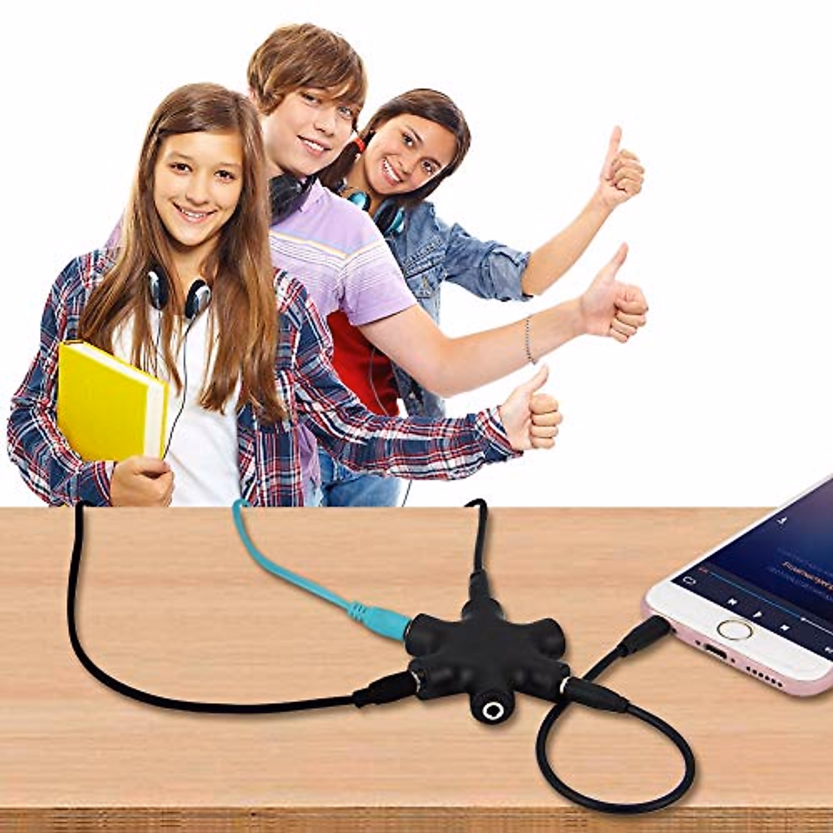 JOYISEN 2PCS Multi Headphone Splitter 3.5mm Headphone Audio Jack Splitter 1 Male to 5 Port Female Earphone Headset Adapter (Black)