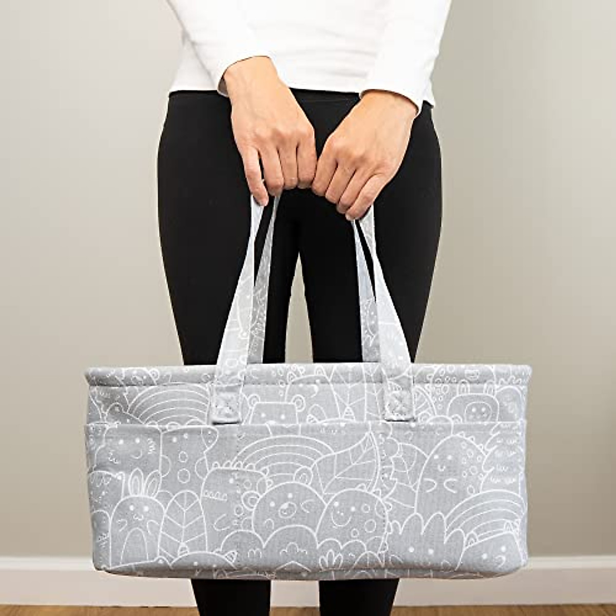 Baby Diaper Caddy Organizer Basket for Nursery Changing Table - Car Storage Bin Tote Bag for Nappy, Diapers, and Wipes - Newborn Registry Shower Gift for Girl and Boy Must Haves - Travel Bin (Gray)