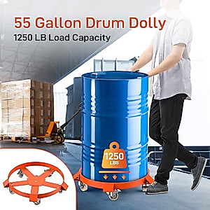 1250 LBS Capacity Drum Dolly, 55 Gallon Barrel Dolly with 5 Caster Wheels, Trash Can Dolly Non-tipping Hand, Orange Steel Frame Dolly