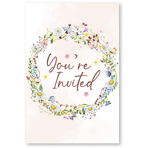 Soiceu Wildflower Garden Party Invitations with Envelopes Set of 20 Watercolor Wildflower Birthday Party Invites Fill in Blank
