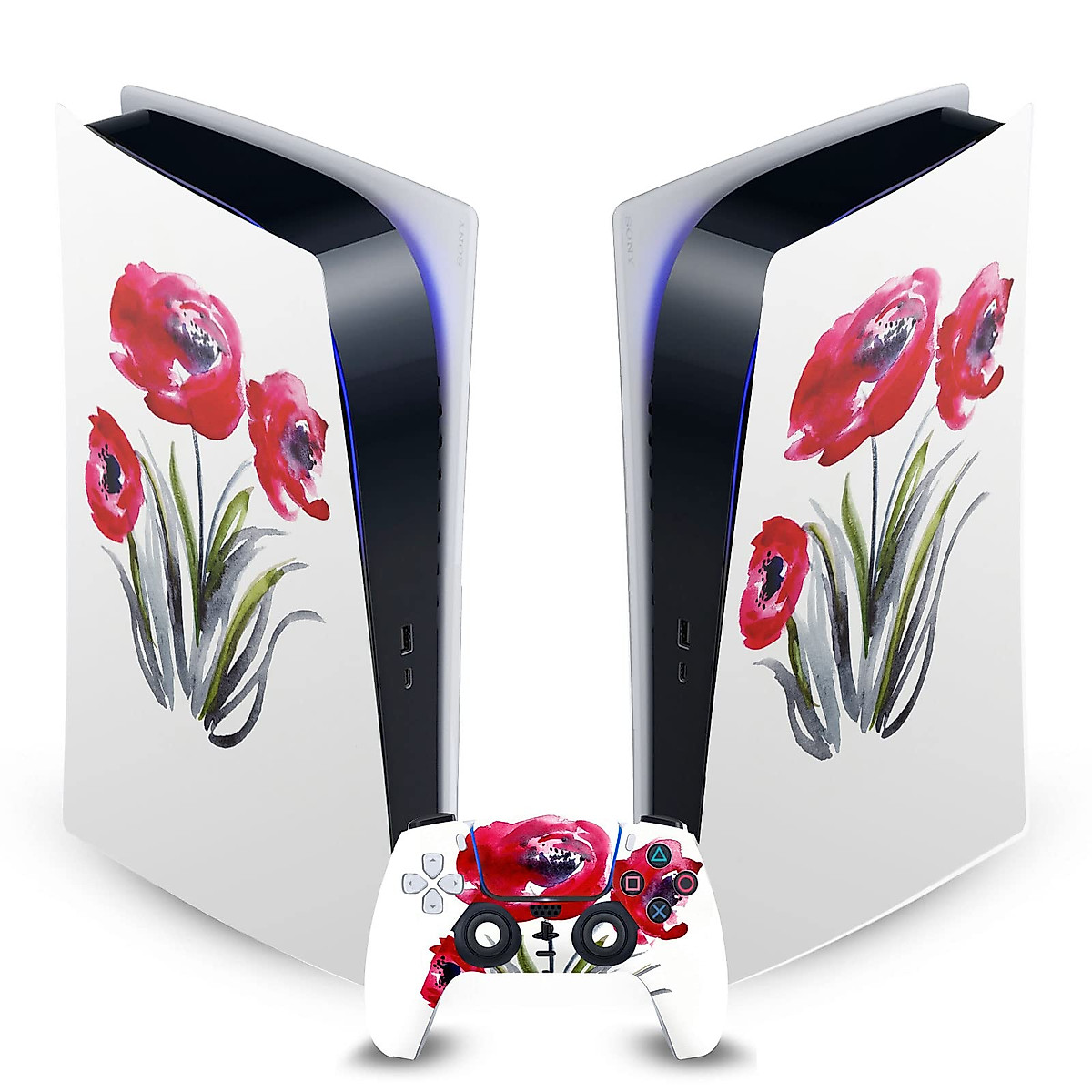 Head Case Designs Officially Licensed Mai Autumn Red Flowers Art Mix Vinyl Faceplate Sticker Gaming Skin Decal Compatible With Sony PlayStation 5 PS5 Digital Edition Console and DualSense Controller