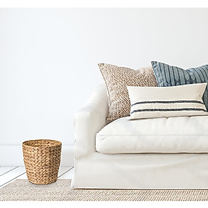 SNOWECRAFT 2-Pack Woven Waste Basket for Bathroom, Bedroom, or Living Room | Wicker Wastebasket Style Handwoven Basket Made from Water Hyacinth | Modern Boho Storage Basket