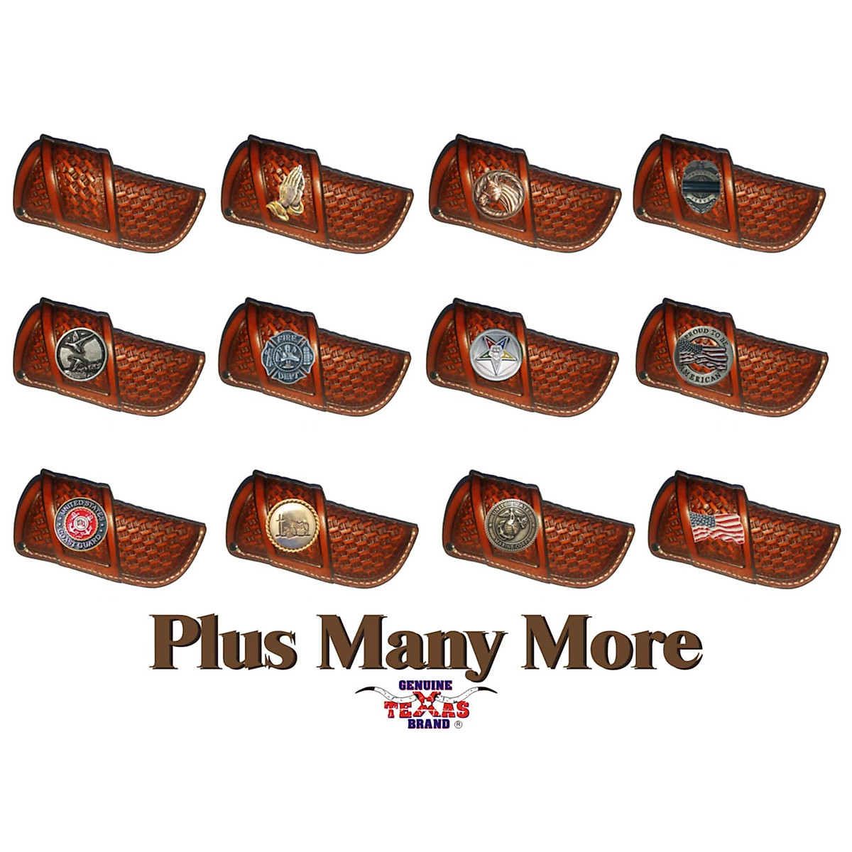 Custom Nocona Weave God Bless Texas Side Draw Knife Sheath left side