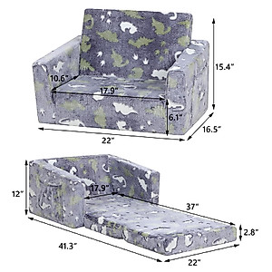 AFBKSS&BB Toddler Sofa Glow in The Dark,2 in 1Kids Chairs, Children Sofas, Baby Armchairs, Full Foam Children Upholstered Couch, Flip Out Sofa Beds Pre-School Furniture (Gray)