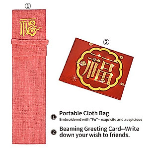 Chopsticks Chinese Reusable Wooden Chopsticks Spoon with Holder&Reusable Chopsticks Portable Cloth Bag Traditional Stylish Gift Set (Panda)