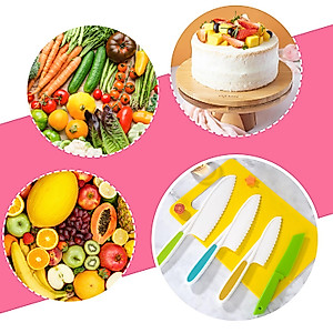 Reaeon 5 Pcs Kids Cooking Sets Real, Montessori Kitchen Tools, Kids Knife Set for Real Cooking, 4 Pcs Children's Safety Cooking Knives, 1 Pc Cutting Board, Serrated Edges Toddler Girl Boy