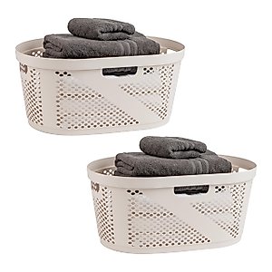 Mind Reader 40L Laundry Basket, Clothes Hamper, Ventilated, Plastic, 23"L x 14.5"W x 10.5"H, Set of 2, Ivory