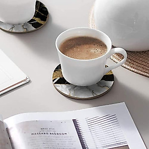 4Pcs Absorbent Drink Coasters Black Gold Grey Marble Pattern Round Coaster with Cork Backing Non-Slip for Home Office 4in