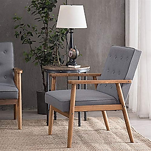 TECHSOUK Modern and Simple Design Sofa, Button Tufted, Rubber Wood Solid Wood Frame, Walnut Color handrail (75 x 69 x 84) cm