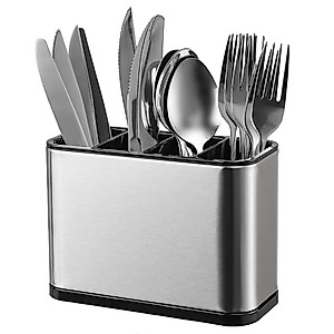 KESOL Kitchen Utensil Holder, Stainless Steel Utensil Drying Rack Flatware Holder Sinkware Caddy Countertop Organizer with 4 Divided Compartments, Rust Proof