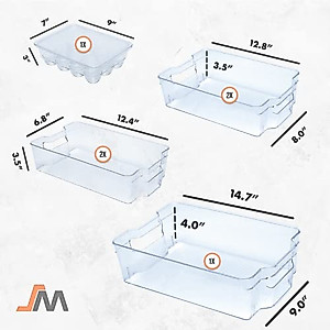 Jinamart Refrigerator Organizer Bins 6 Pcs Multiple Sizes Clear Plastic Storage Bins for Fridge, Freezer, and Pantry Organization, Includes 2 Wide, 2 Narrow, 1 Large Bin & 1 Egg Holder(12 Egg)