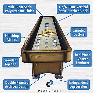 Playcraft Georgetown Shuffleboard Table with Storage Cabinet - Shuffle Board Game Table with Matching Abacus, 8 Pucks, Brush & Wax - Pro Climate Adjusters - Hand-Stained Honey Oak Finish - 14ft