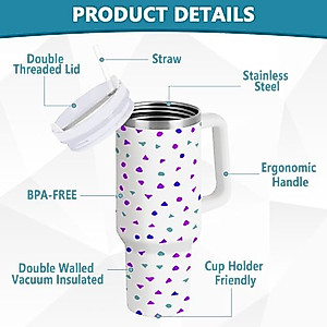 Jihqo Little Triangle Polka Dots 40 oz Stainless Steel Vacuum Insulated Tumbler with Handle and Straw Lid, Leakproof Water Bottle Double Wall Travel Mug Coffee Cup, Cupholder Friendly