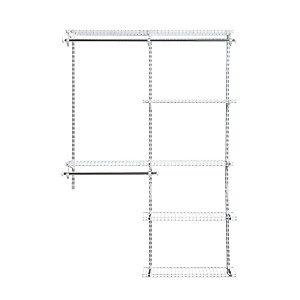 Rubbermaid Configurations Deluxe Closet Kit, White, 4-8 Ft., Wire Shelving Kit with Expandable Shelving and Telescoping Rods, Custom Closet Organization System, Easy Installation