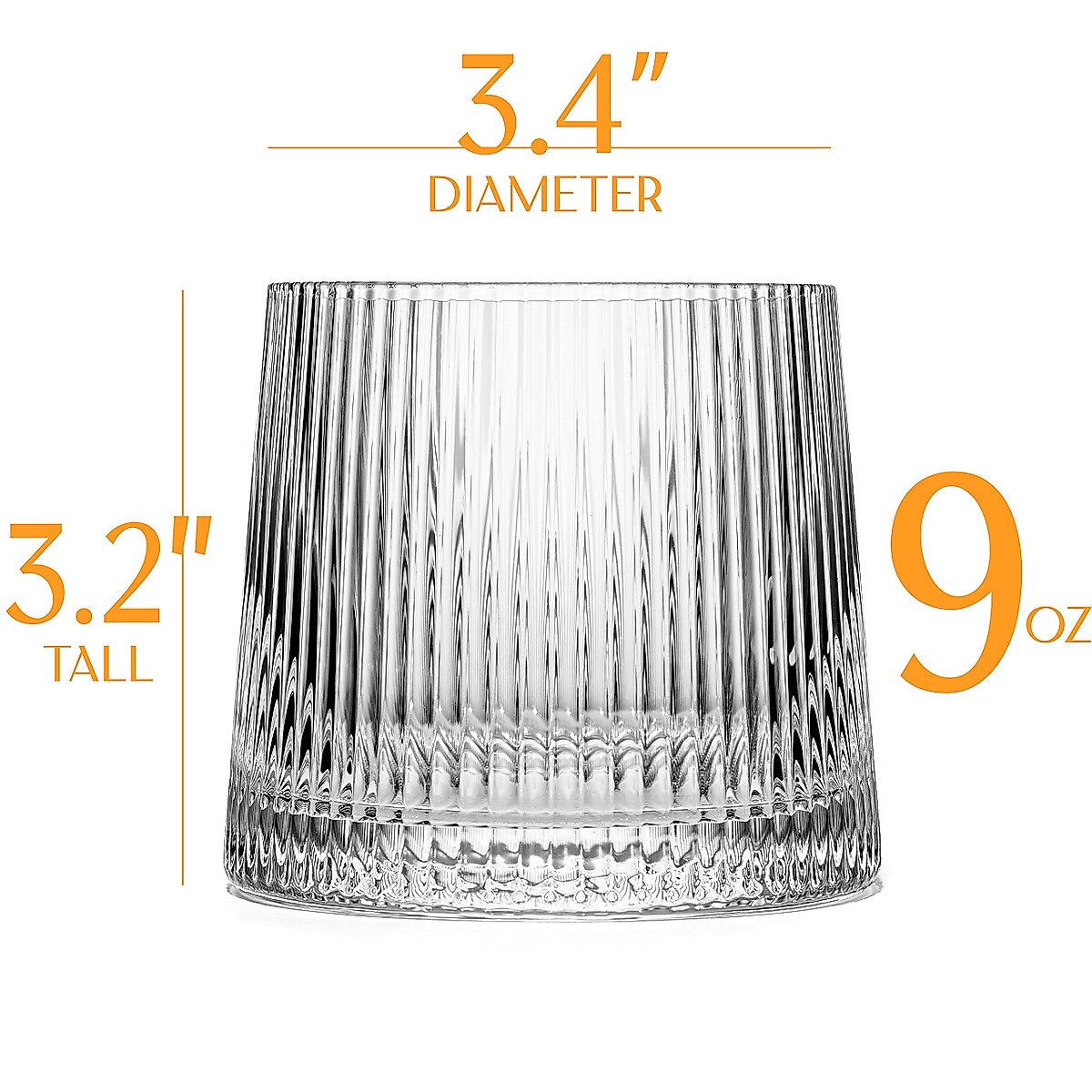 GLASSIQUE CADEAU Vintage Art Deco Speakeasy Lowball Glasses | Set of 4 | 9 oz Crystal Tumblers for Drinking Classic Gin, Rum, Vodka Bar Drinks | Round Short Rocks Glassware