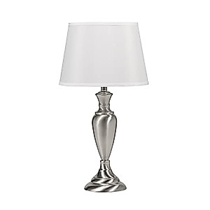 Catalina 21415-000 Transitional 3-Piece Metal Floor & Table Lamp Set with Linen Shades, 59" and 24", Brushed Nickel