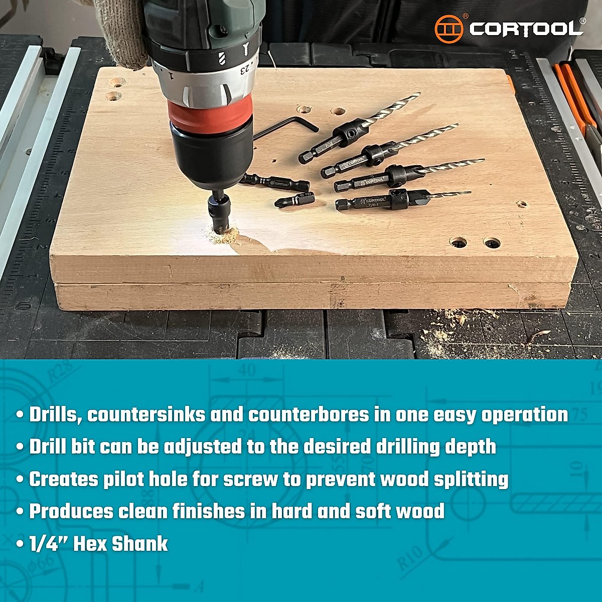Countersink Drill Bit Set for Wood Countersink Drill Bit with 1/4" Hex Shank Quick Change, Impact Screwdriver Bits and Allen Wrench, 8-Piece Countersinker Drill Bit Set for Woodworking