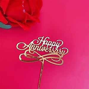 6pcs Happy Anniversary Cake Topper, Gold Sliver Wedding Anniversary Acrylic Cake Toppers, Happy Anniversary Party Decorating supplies