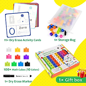 ABERLLS Alphabet Learning Toy for Kids Math Cubes Manipulatives with Activity Cards, Number Blocks Counting Toys Snap Linking Cube Math Connecting Blocks for Kids Age 5 6 7 8