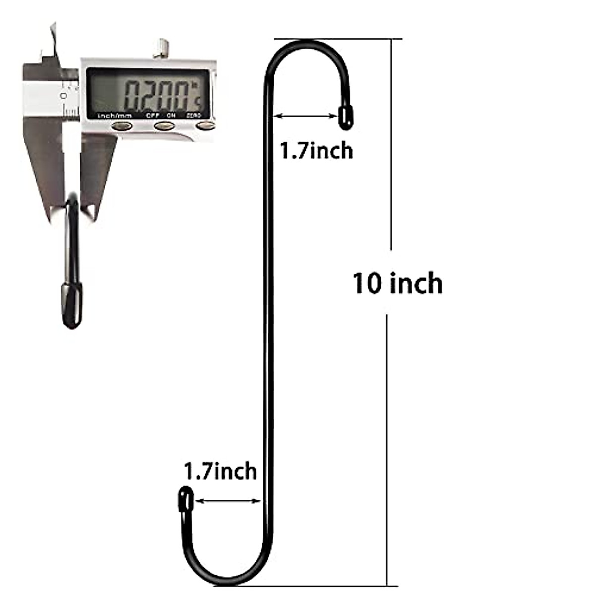 Dreecy 10 inch Extra Large S Hooks Heavy Duty Black Long S Hooks for Hanging Plants Extension Hooks for Garden,Kitchenware,Pergola,Patio,Flower Basket,Indoor Outdoor Uses(4 Pack)