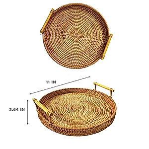 Rattan Tray Wicker Tray for Coffee Table Bread Baskets with Handle for Serving Food Crackers Snacks 11 Inch Round