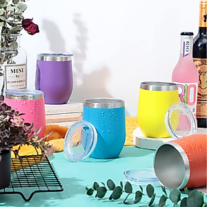 16 Packs Stainless Steel Wine Tumblers with Lids, 12 oz Insulated Wine Tumbler Stemless Double Wall Vacuum Wine Glass Coffee Tumbler Bulk Drinking Cup for Hot or Cold Drink Soda Whiskey, 16 Colors