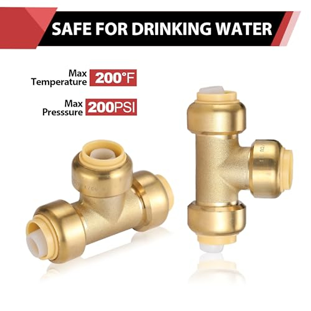 10 Pieces EFIELD 3/4 Inch Tee Push-Fit Fitting to Connect Pex, Copper, CPVC with a Disconnect Clip