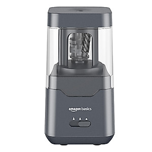 Amazon Basics Portable Electric Pencil Sharpener, Helical Blade, Auto Stop, Battery/USB Cord Operated