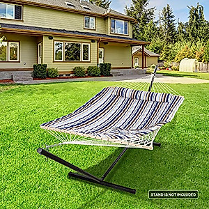 ANOW Outdoor Double Rope Hammock with Pad, Portable Hammock for Patio, Backyard, Beach, 450 LBS Weight Capacity, Blue Seaside