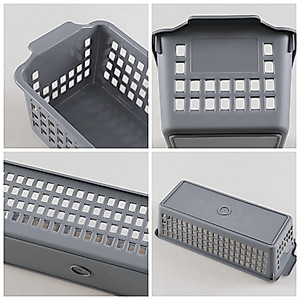 Yuright 12 Pack Narrow Baskets for Storage, Grey Small Plastic Storage Baskets