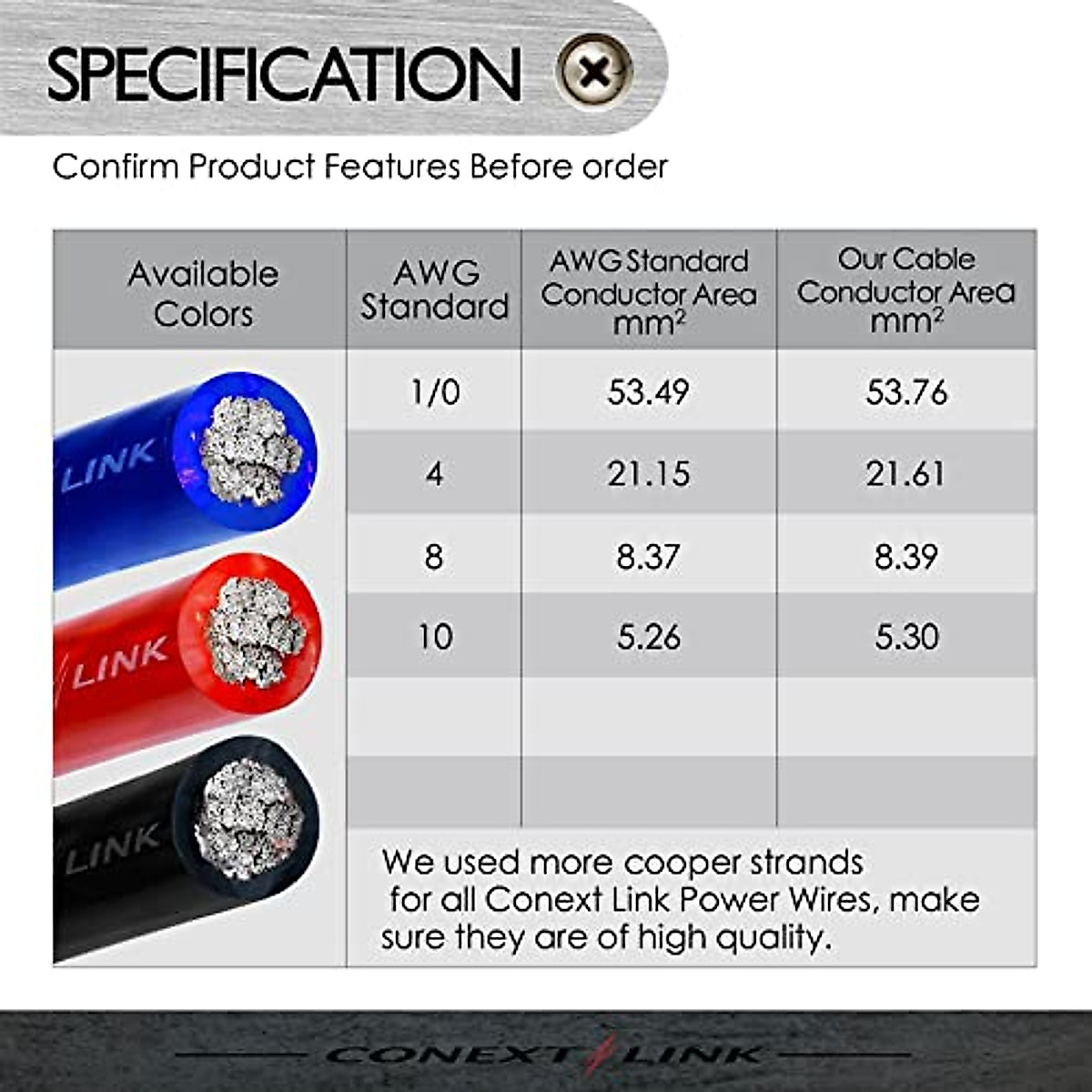 Conext Link 25 ft Red 4 Gauge Amplifier Power Ground Wire 25 Feet 4 GA AWG Amp Cable Roll （10846）