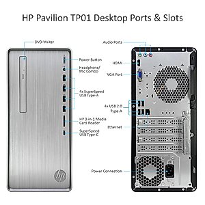 HP Pavilion TP01 Tower Desktop Computer - AMD Ryzen 7 5700G 8-Core up to 4.60 GHz Processor, 32GB DDR4 RAM, 1TB NVMe SSD + 1TB HDD, AMD Radeon Graphics, Windows 11 Pro