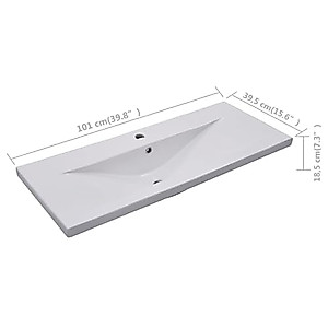 Built-in Basin 39.8"x15.6"x7.3" Ceramic White,Elegant Ceramic Wash Basin with Overflow for Modern Bathroom and Washroom Bath Fixtures，Bathroom Sinks