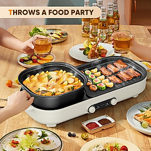 Hot Pot Electric with Grill - Korean BBQ Grill Indoor and Shabu Shabu Pot, Removable Hotpot Pot & KBBQ Grill,- Non-Stick, Adjustable Temperature, Family Size