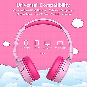 vinamass Kids Headphones, Toddler Headphones with Decorative Cat Ear, 85dB/94dB Safe Volume Limit, for Kids, Boys, Girls, Audio Sharing, Foldable Wired Children Headphones(Pink)