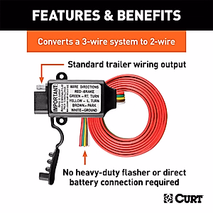 CURT 55177 Non-Powered 3-to-2-Wire Splice-in Trailer Tail Light Converter, 4-Pin Wiring Harness