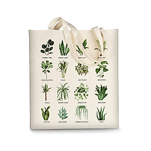 AUSVKAI Canvas Tote Bag Aesthetic for Women, Cute Trendy Green Plants Reusable Cotton Bags with Handle for Grocery College Shopping Beach