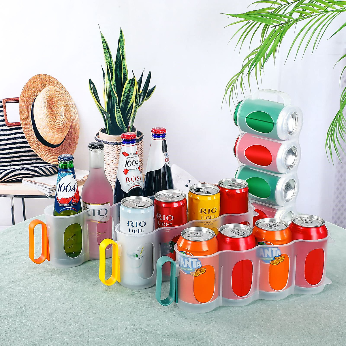 4 Pcs Plastic Portable Soda Can Organizer for Refrigerator Organizer Bins Drink Storage for Fridge Soda Can Holder for Refrigerator Beer Can Racks Drink Can Dispensers for Beverage Pantry Fridge Shelf