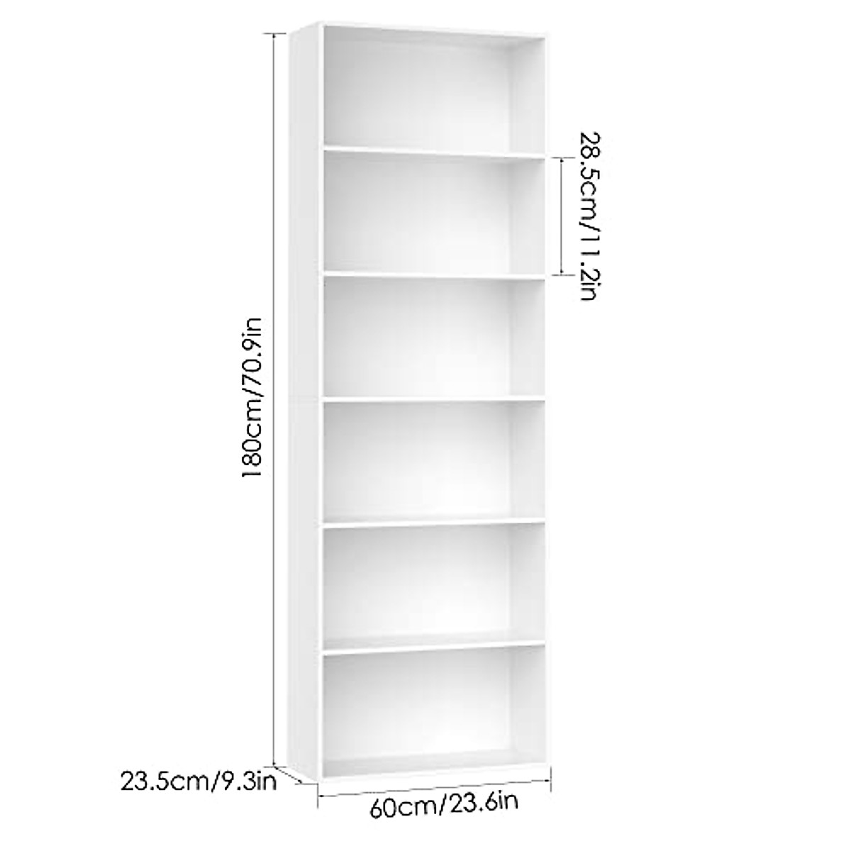 FOTOSOK 6-Tier Open Bookcase and Bookshelf, Freestanding Display Storage Shelves Tall Bookcase for Bedroom, Living Room and Office, White