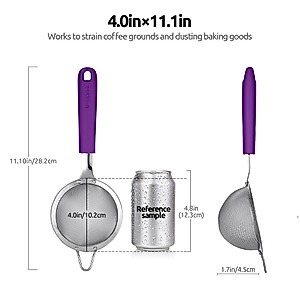 18/8 Stainless Steel Mesh Strainer: U-Taste 3.9 Inch Kitchen Fine Mesh Sieve Food Colander with Riveted Sturdy Silicone Handle and 30 Mesh Hole for Straining Flour, Quinoa, Tea, Juice (Purple)