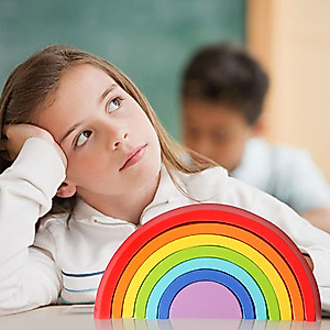 kizh Wooden Rainbow Stacker Nesting Puzzle Blocks Tunnel Stacking Game Building Blocks Color Shape Matching Jigsaw Educational Toys Puzzle for Kids Baby Toddlers Children