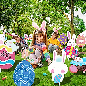 9PCS Easter Yard Signs Decorations Outdoor Waterproof Happy Easter Baskets Eggs Bunny Yard Stakes Sign Easter Lawn Yard Decorations for Hunt Game Party Supplies Decor, Easter Props