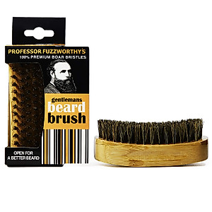 Professor Fuzzworthy's DELUXE Beard Brush 100% Boar Bristle | Mens Best Easy Beard Grooming Tool for a Fluffy Soft Beard - Promotes Beard Growth - Natural Bamboo Wood Handle