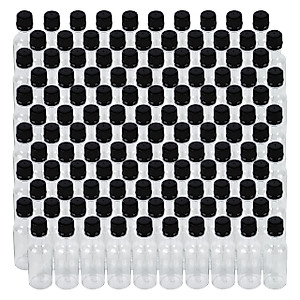 PELLAH GOODS 50 ml (1.7 Oz.) Premium Quality Round PET clear small plastic bottle with temper evident caps, Food Grade Made In USA (Black caps - 120 Bottles)