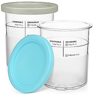 FIRJOY 24 oz. Containers | Extra Replacement Pints and Lids for Ninja Creami Deluxe - Compatible with NC501, NC500 Series (2 Pack - Grey, Blue)